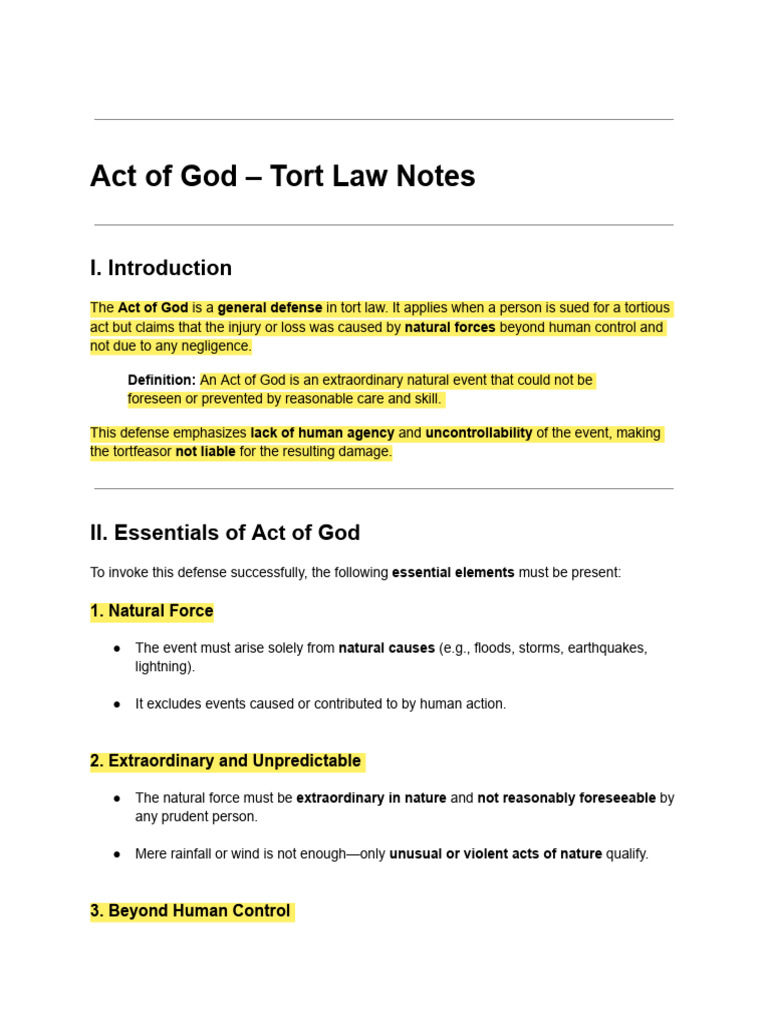 Act of God in Tort Law Explained | PDF | Negligence | Tort