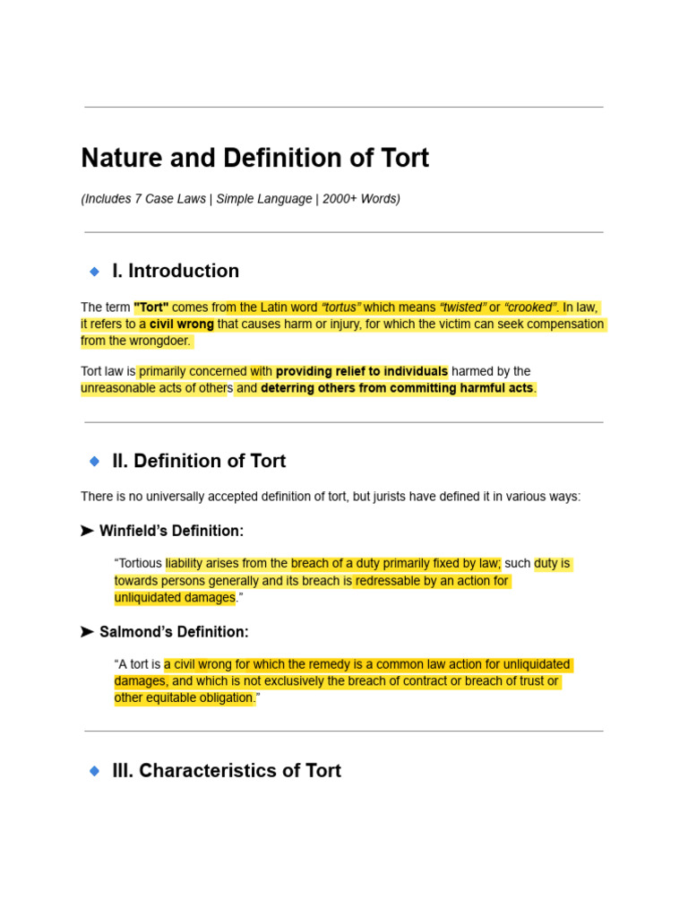 Nature and Definition of Tort | PDF | Tort | Damages