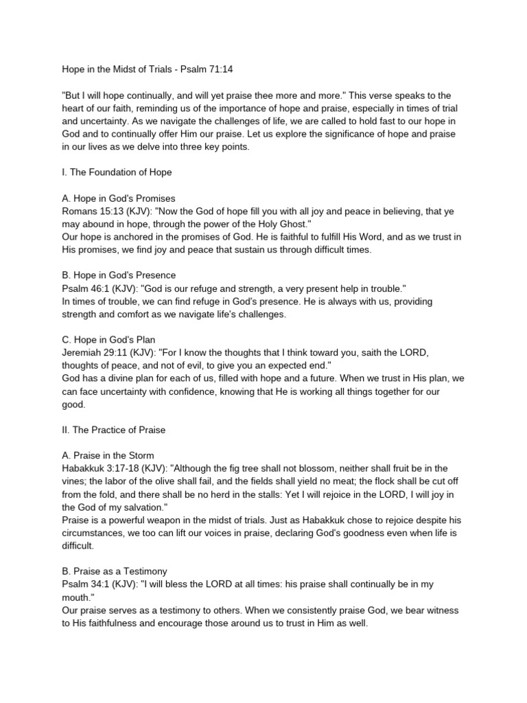 Hope in the Midst of Trials - Psalm 71-14 | PDF | Hope | Jesus