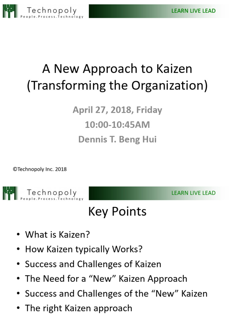 A New Approach To Kaizen - Dennis Beng Hui | PDF | Lean Manufacturing | Business