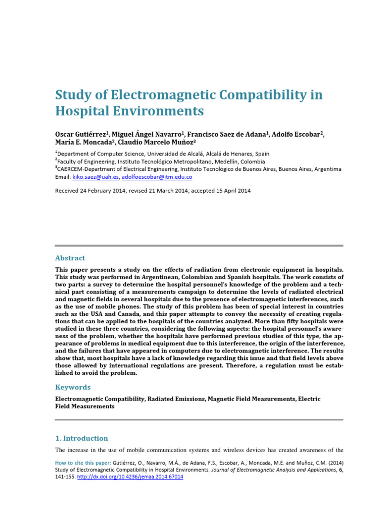 EMC in Medical Environment - Paper | PDF | Electromagnetic Interference ...