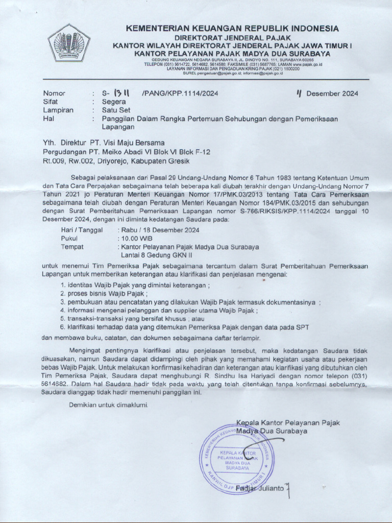 Surat Panggilan KPP Madya | PDF