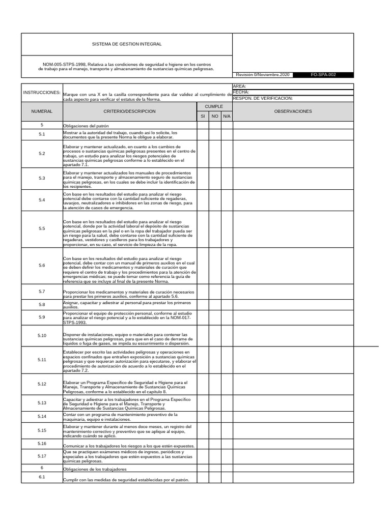 NOM-005-STPS-1998, Relativa A Las Condiciones de Seguridad e Higiene en Los Centros | PDF ...