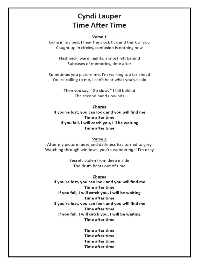 Time After Time Lyrics | PDF