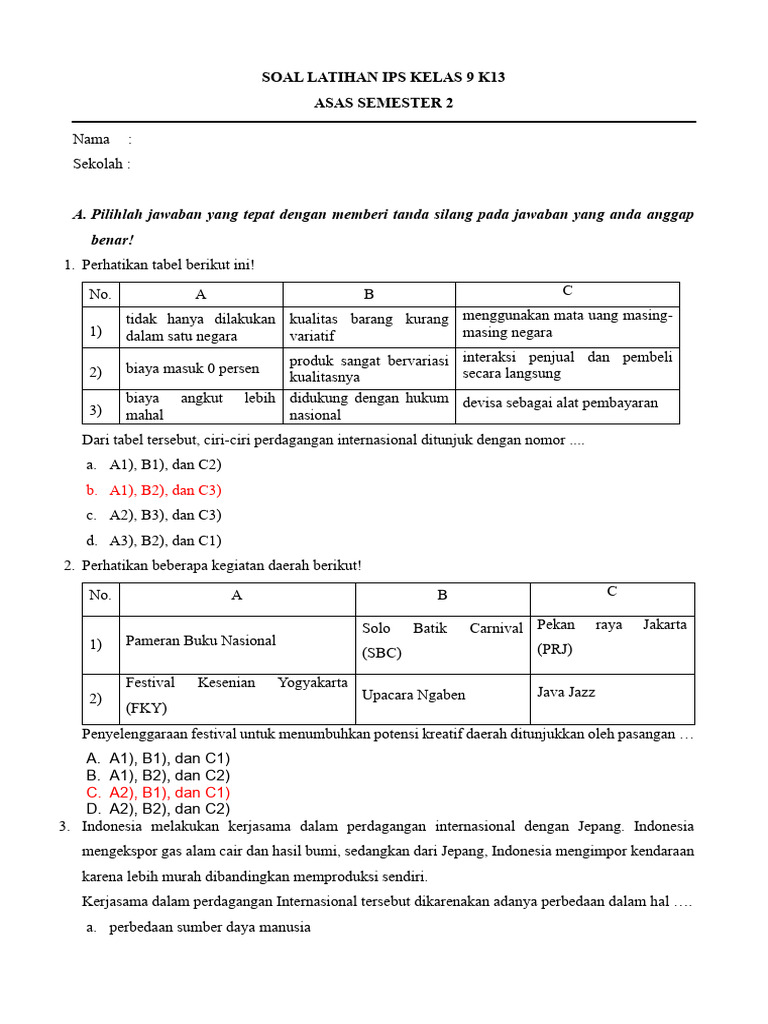 2 Kunci Latsol 9 IPS (ASAS SMT 2) K13 | PDF