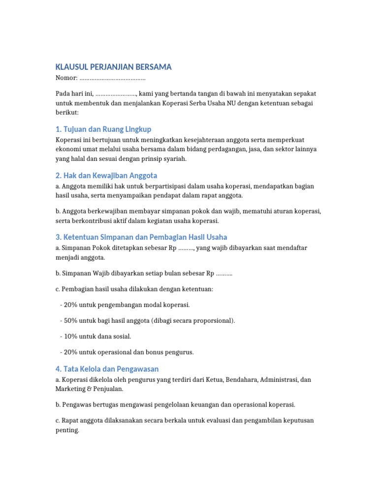 Klausul_Perjanjian_Koperasi | PDF