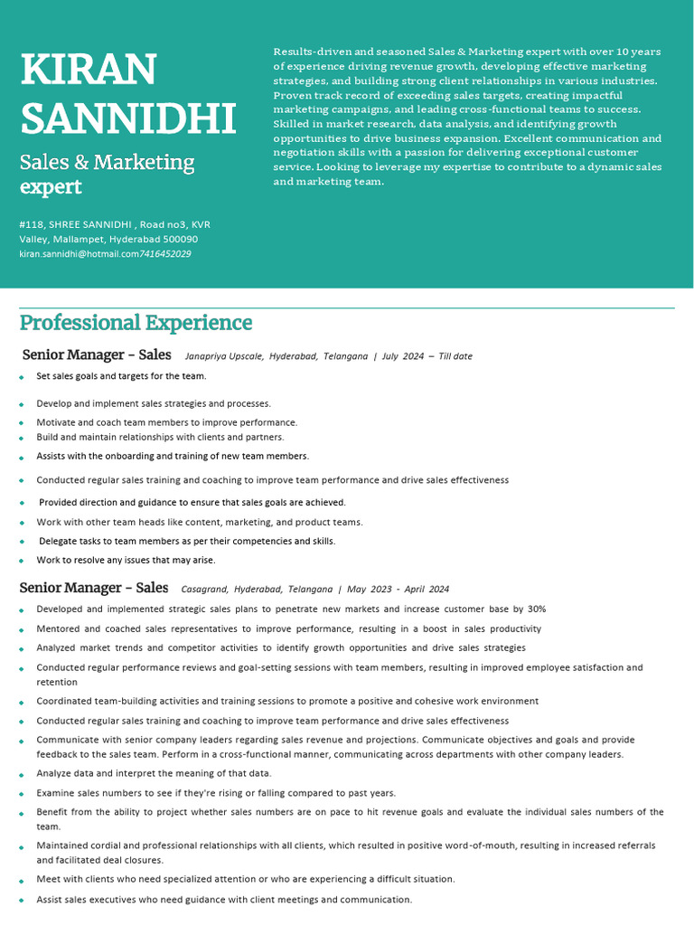 Naukri KiranSannidhi (16y 0m) | PDF | Marketing | Sales