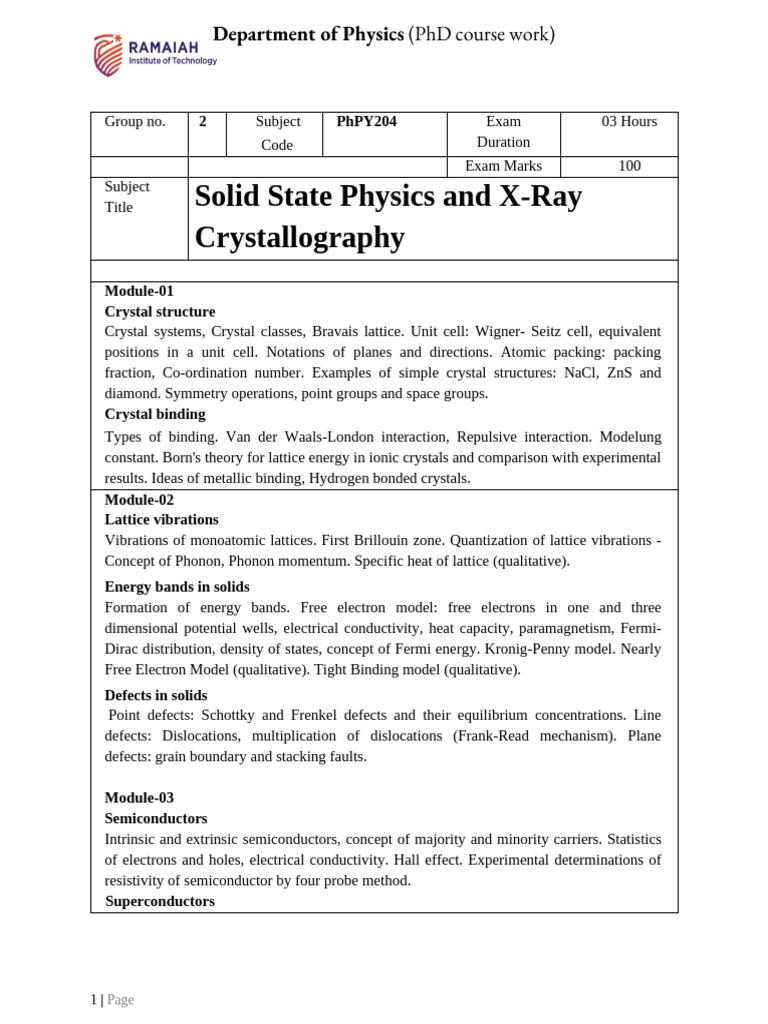 PhD Course Work Syllabus July 2022 | PDF | Nuclear Force | Spectroscopy