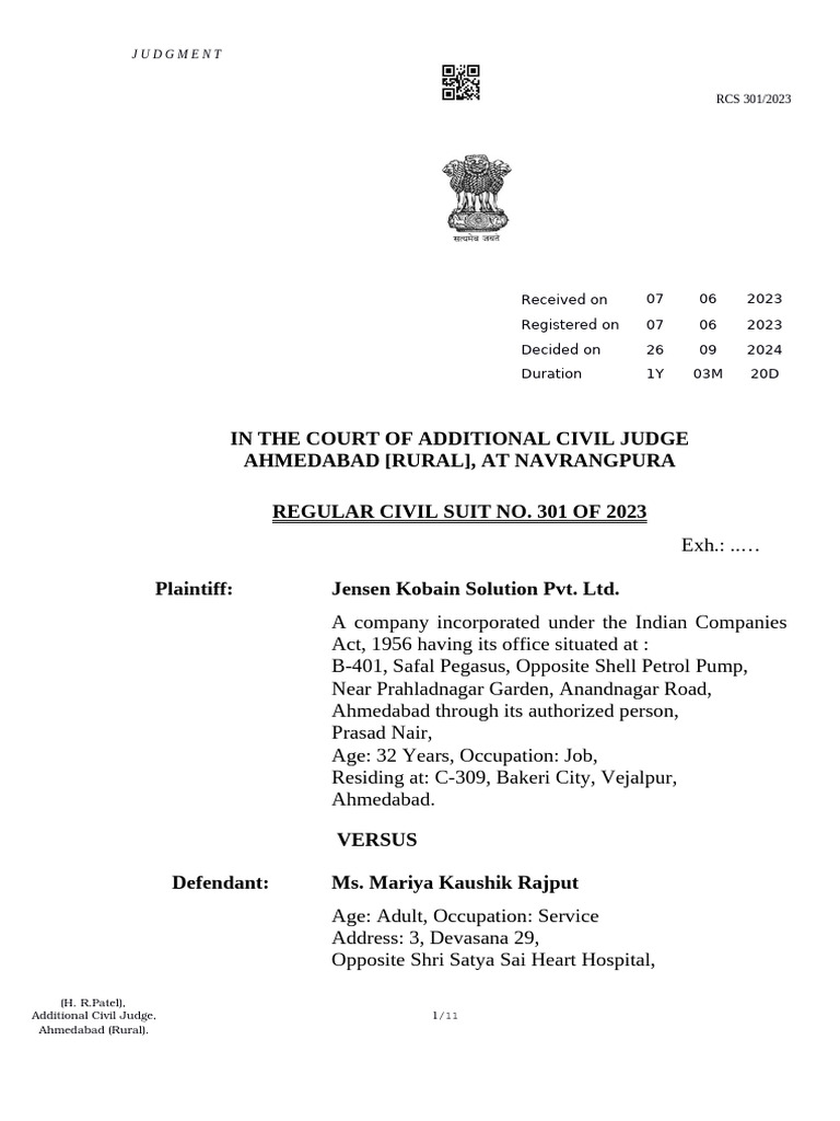 Ahmedabad Court Ruling On Notice Period | PDF