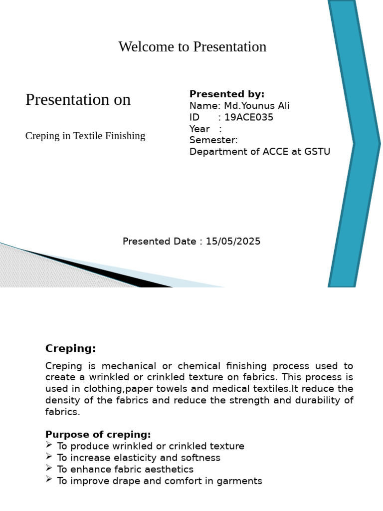 Creping Presentation | PDF | Textiles | Secondary Sector Of The Economy