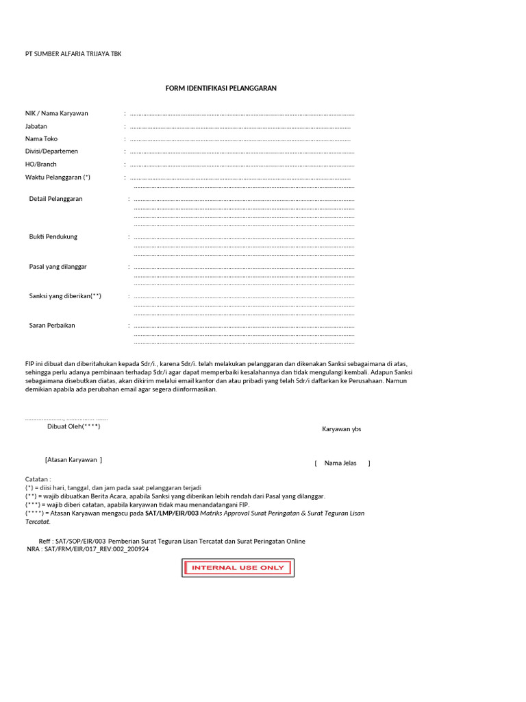 Form Identifikasi Pelanggaran Karyawan | PDF