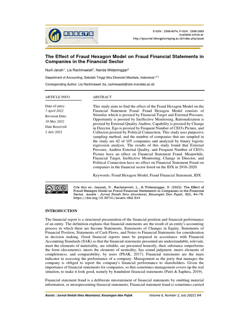 The Effect of Fraud Hexagon Model On Fra | PDF | Logistic Regression ...