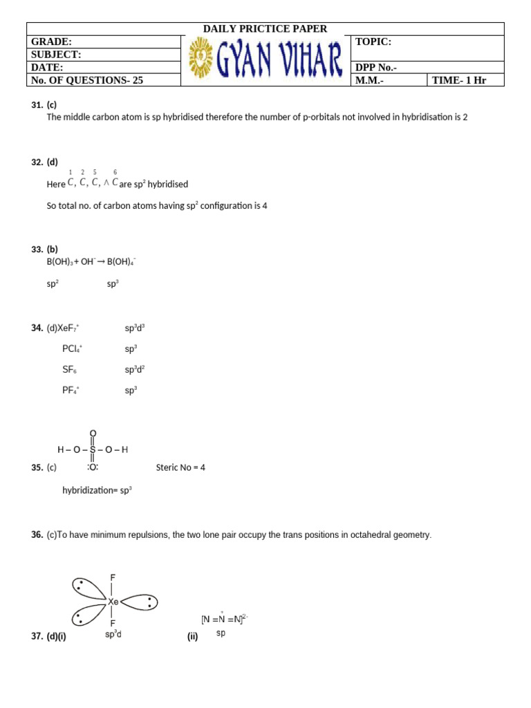 Solution Mock Test Bonding Pdf Chemical Polarity Chemical Bond