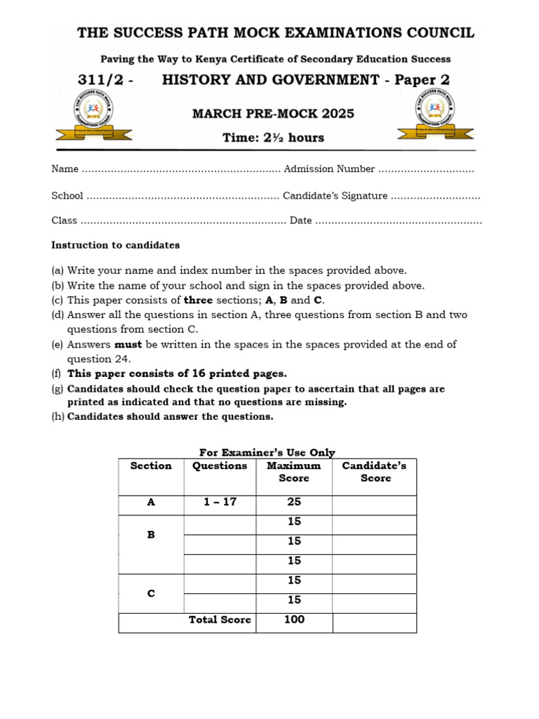 History and Government PP2 Pre-Mock 2025 | PDF