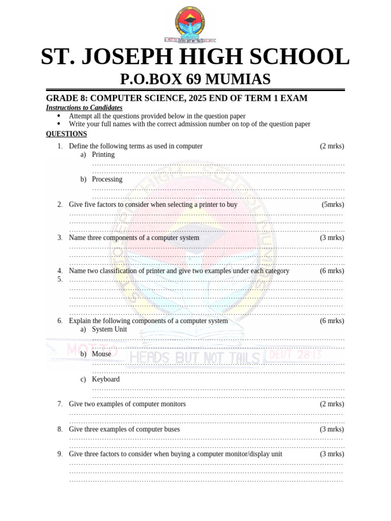 GRADE 8 COMPUTER EXAM | PDF | Computer Architecture | Computer Engineering