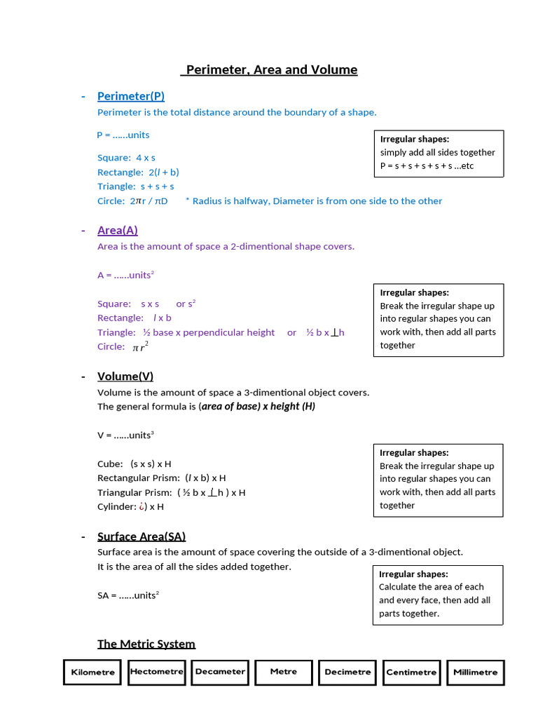 Grade 11 Measurement Notes | PDF | Area | Volume