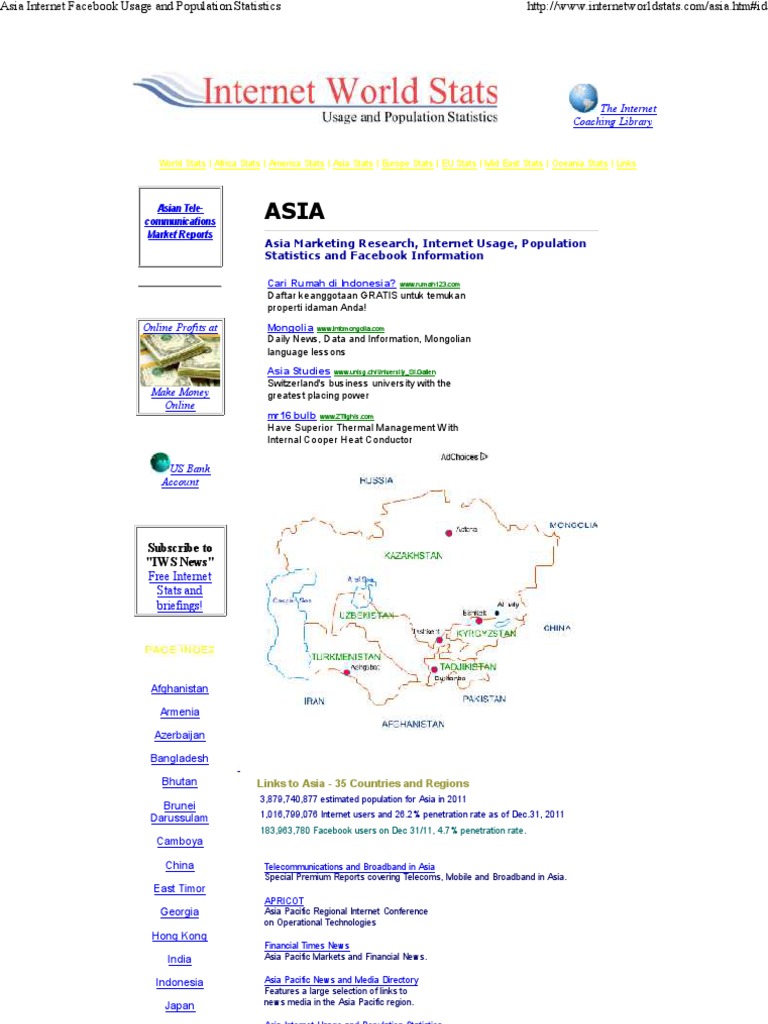Asia Internet Facebook Usage and Population Statistics | PDF | Asia ...