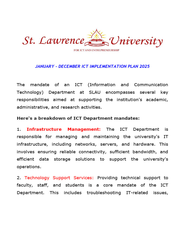 ICT Department Work Plan For 2025 | PDF | Educational Technology ...
