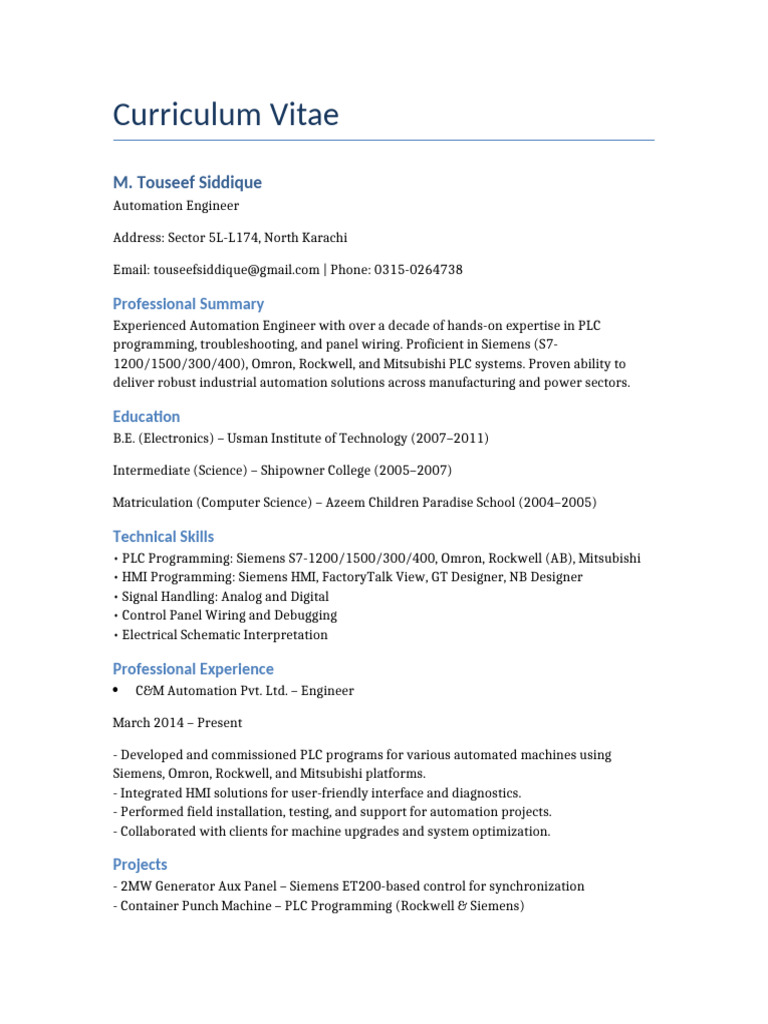 M Touseef Siddique CV | PDF
