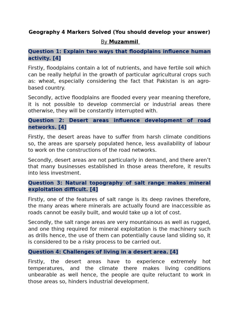 Geography 4 Markers Solved | PDF | Altitude | Desert