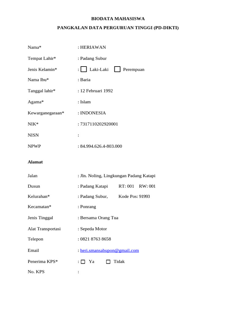 2. Biodata PD-DIKTI | PDF