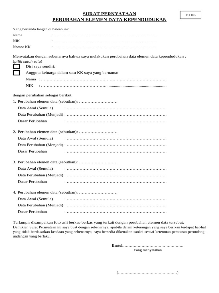 F1.06 Form Perubahan Data Daring Online | PDF
