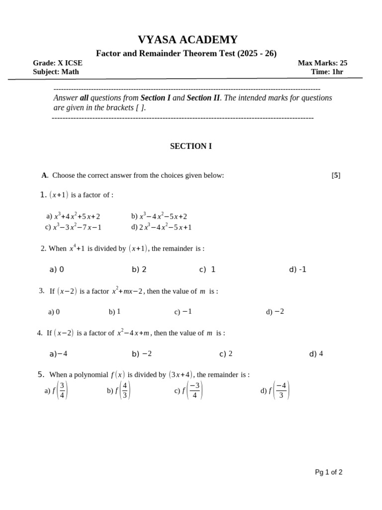 Factor and Remainder Theorem | PDF | Factorization | Mathematics