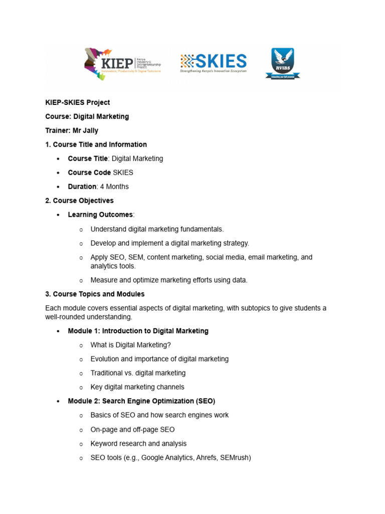 Digital Marketing Course Outline | PDF | Digital Marketing | Search ...