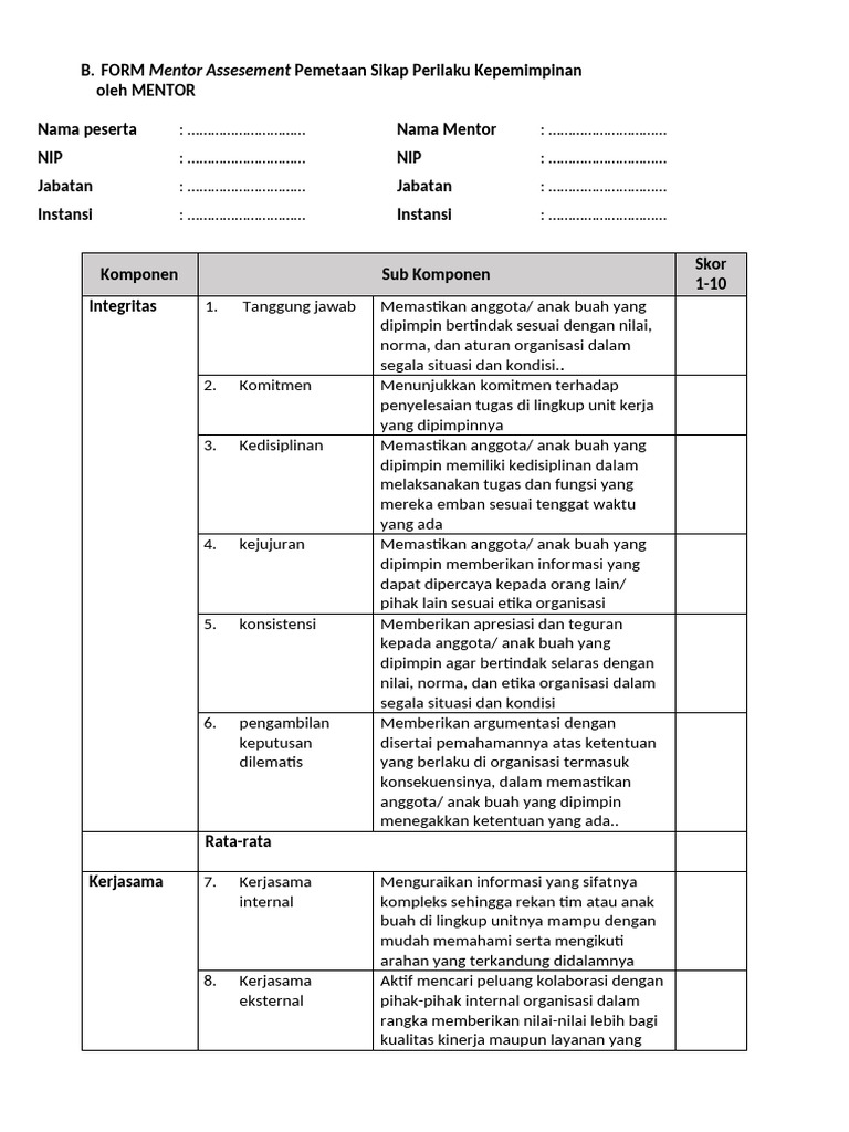 FORM Mentor Assesement Pemetaan Sikap Perilaku Kepemimpinan Dan ...