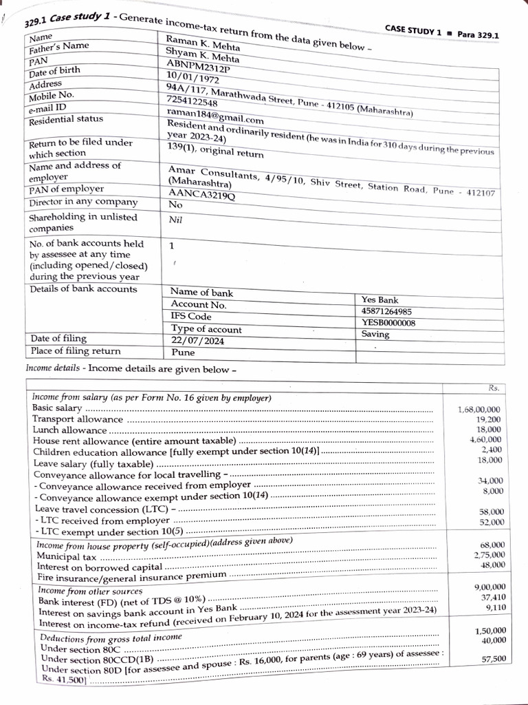 Case Studies (E - Filing of Income Tax Return) | PDF | Income Tax | Taxes