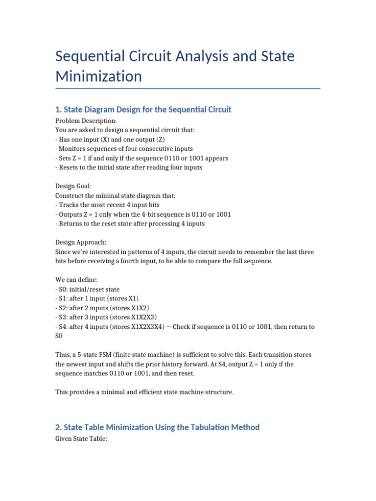 Sequential Circuit State Minimization Guide | PDF | Theoretical ...