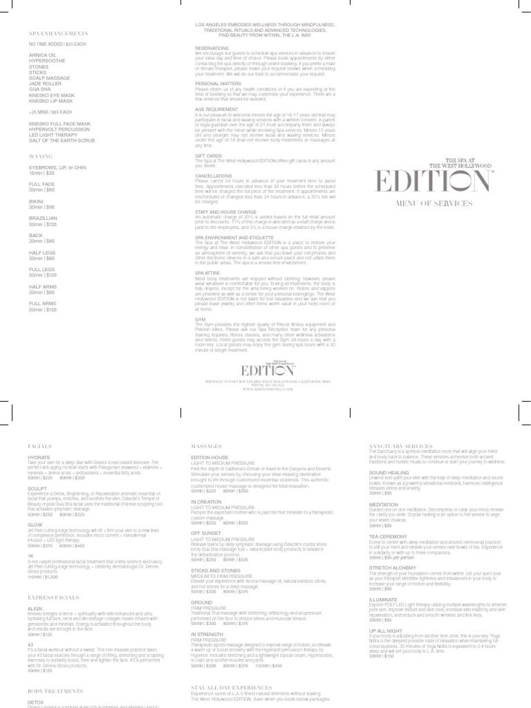 Edition Weho Spa-Menu 081319 | PDF | Massage