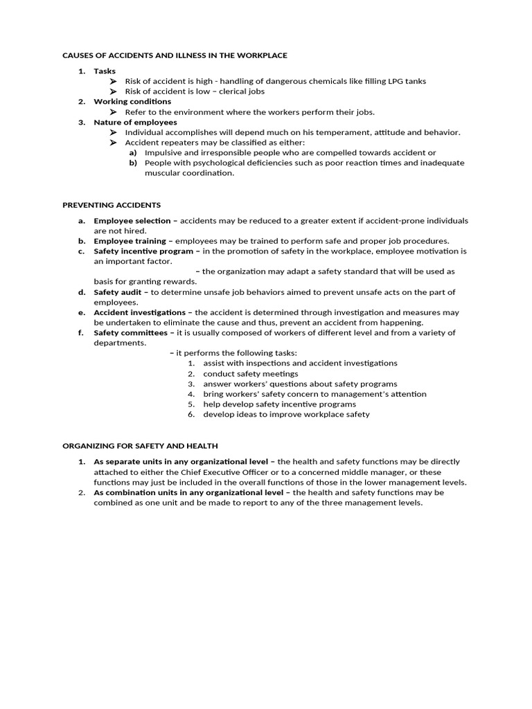 Script Causes of Accidents and Illness in the Workplace | PDF ...