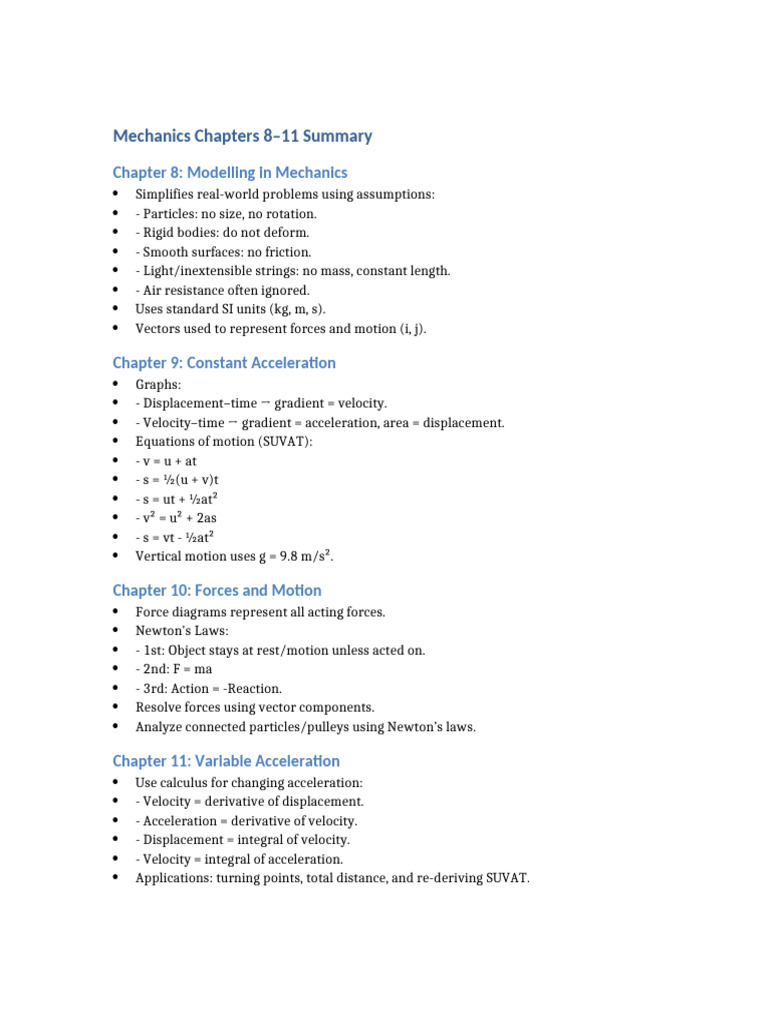Mechanics Ch8-11 Summary | PDF