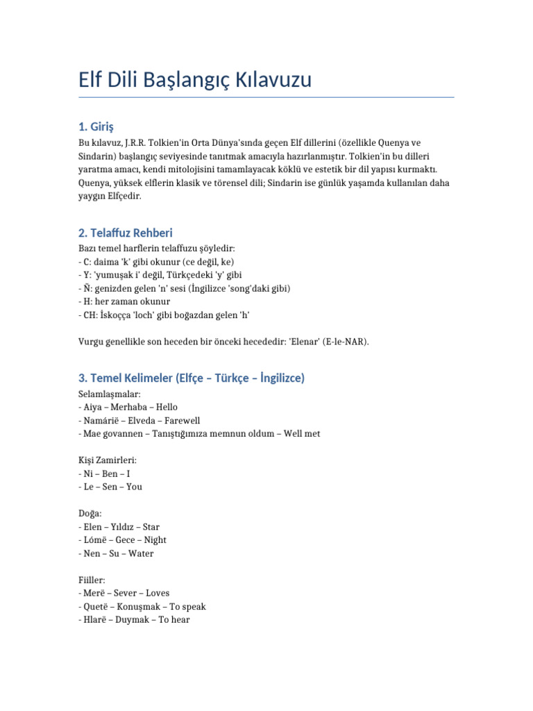 Elf Dili Baslangic Kilavuzu | PDF