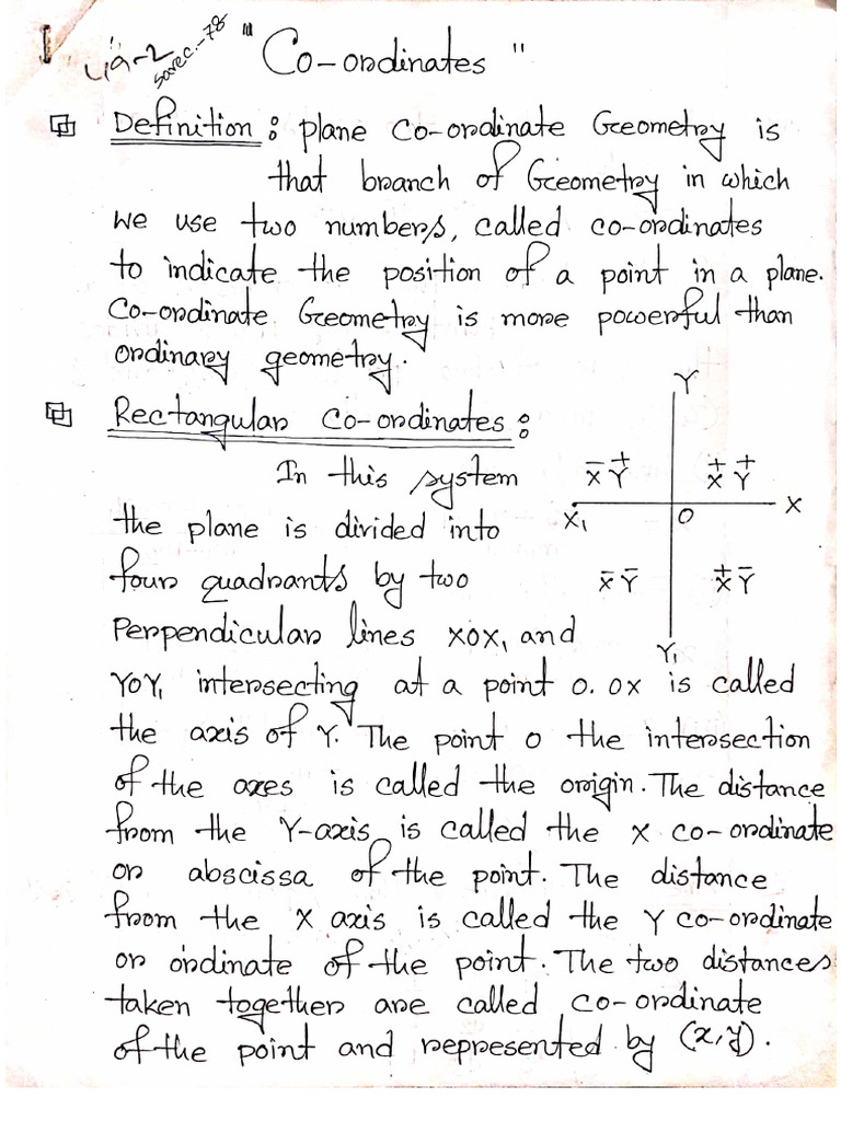 Coordinate Geometry and Vector Analysis Note | PDF