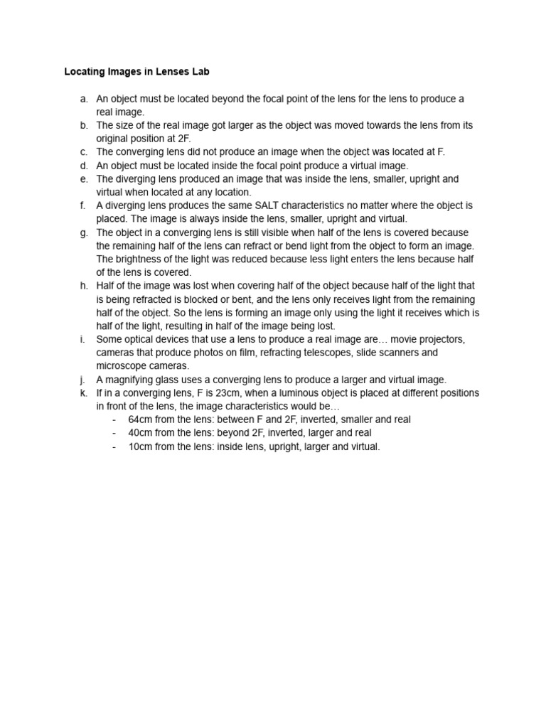 Locating Images in Lenses Lab | PDF