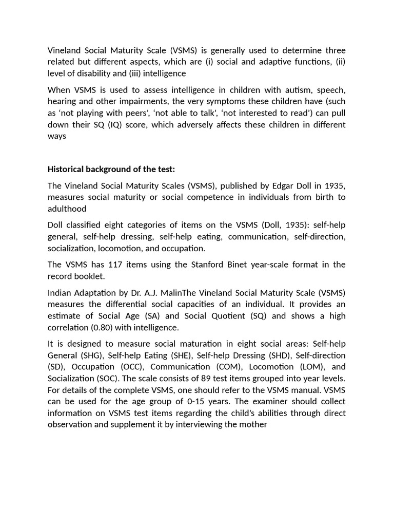 Vineland Social Maturity Scale | PDF | Communication | Nonverbal ...