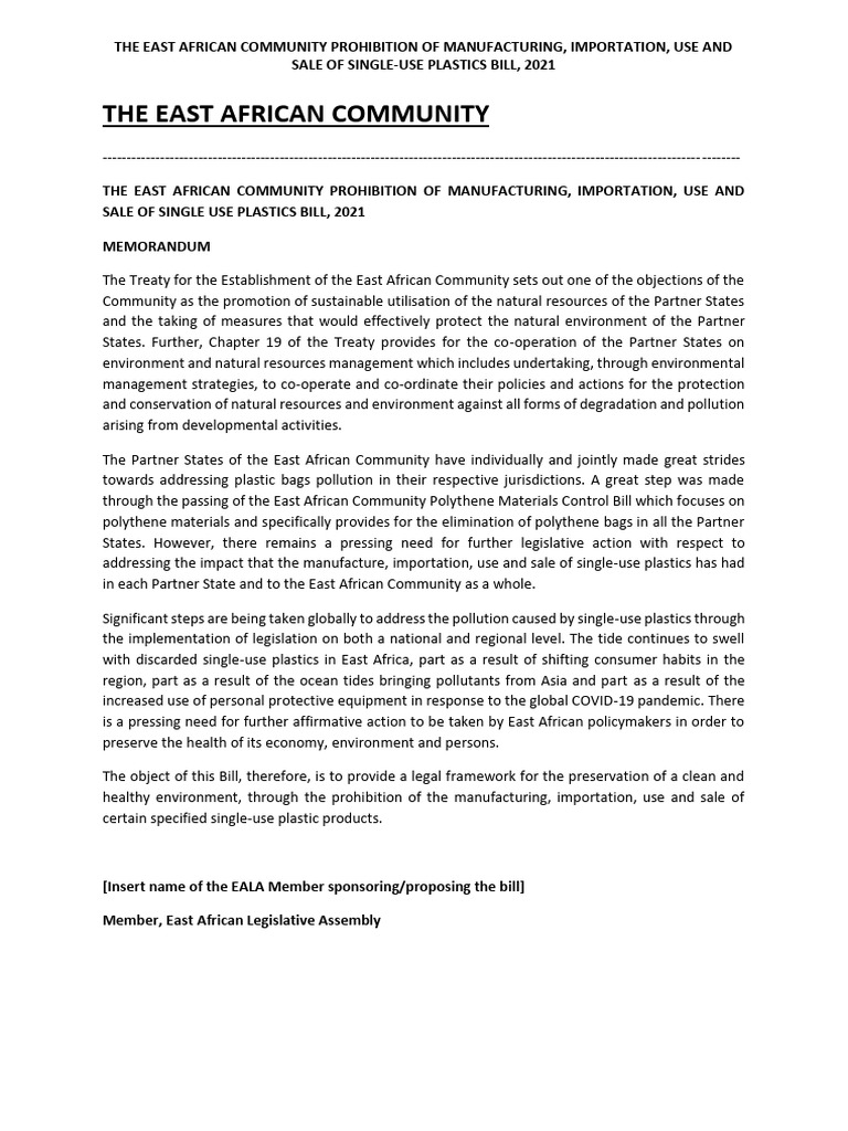 East African Community Prohibition of Manufacturing, Importation, Use ...