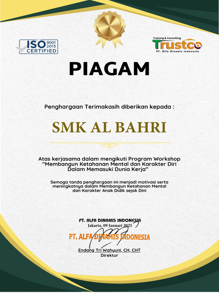 Piagam SMKN 1 Babelan (25 Feb 2025) | PDF