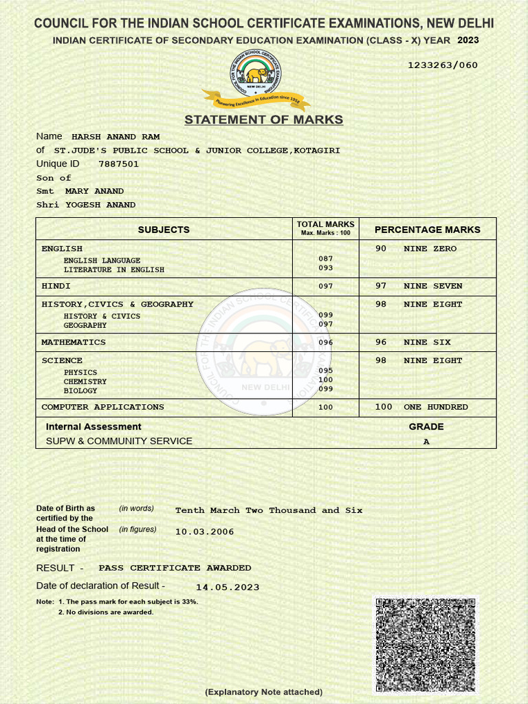 Class 10 Marksheet - Compressed | PDF
