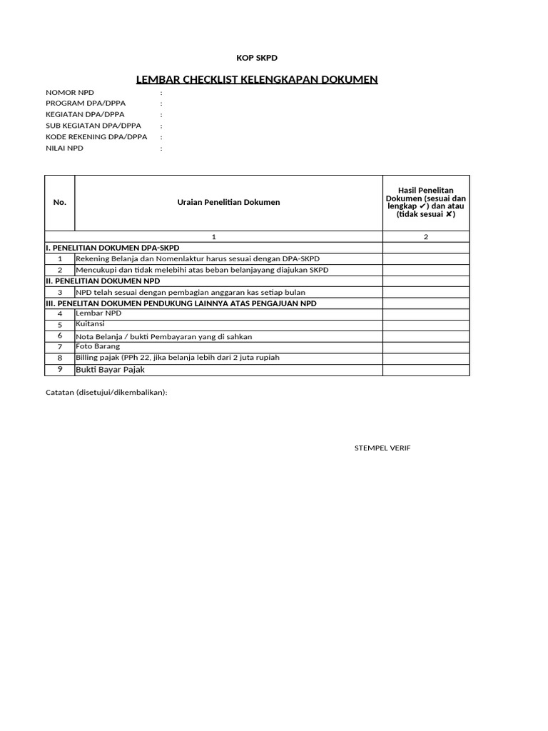Ceklis Kelengkapan Dokumen SPJ | PDF