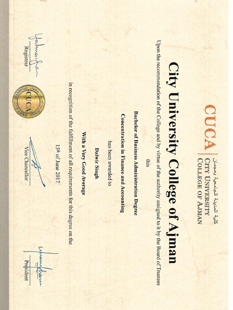 BBA Certificate | PDF