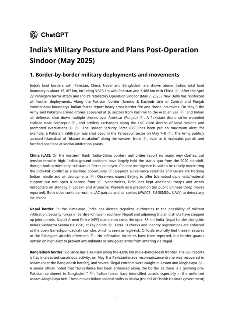India’s Military Posture and Plans Post-Operation Sindoor (May 2025 ...