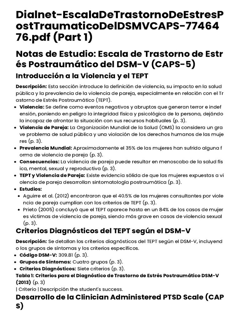 Validez y Confiabilidad CAPS-5 en Español | PDF | Manual Diagnóstico y ...