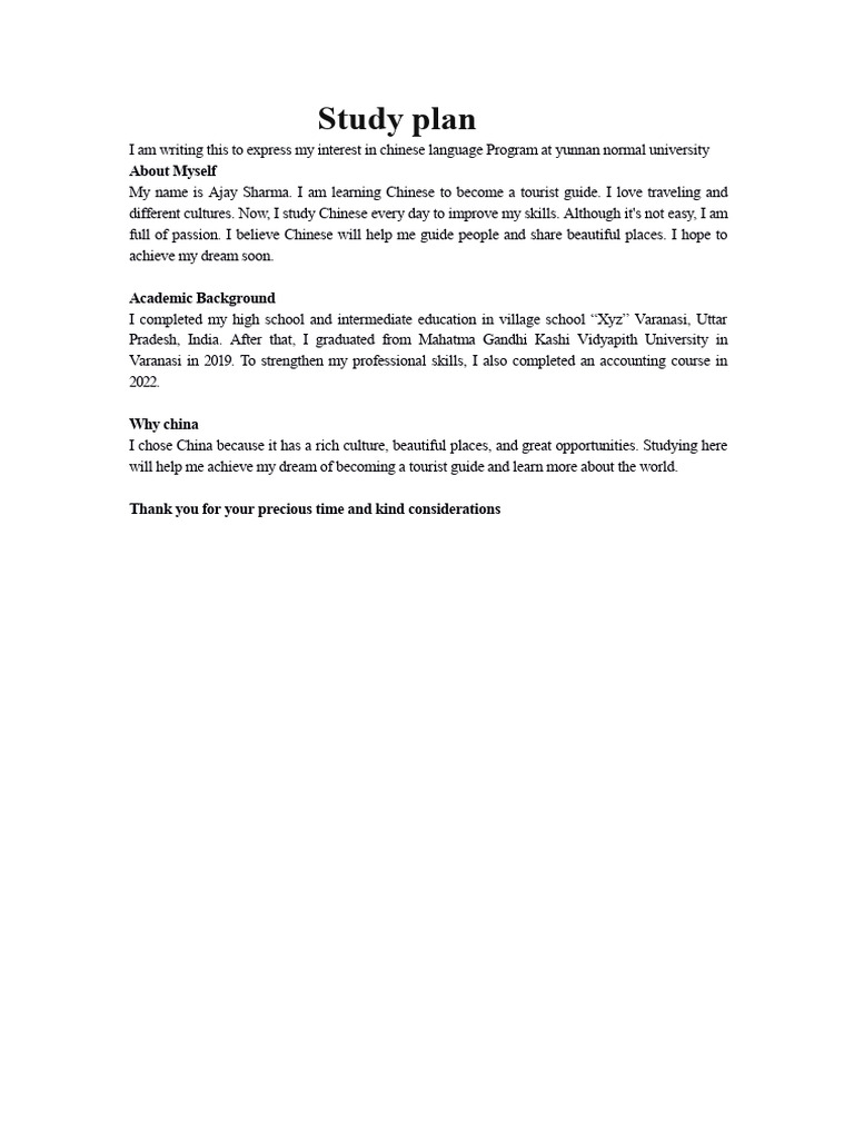 Study Plan for Chinese Language Program | PDF