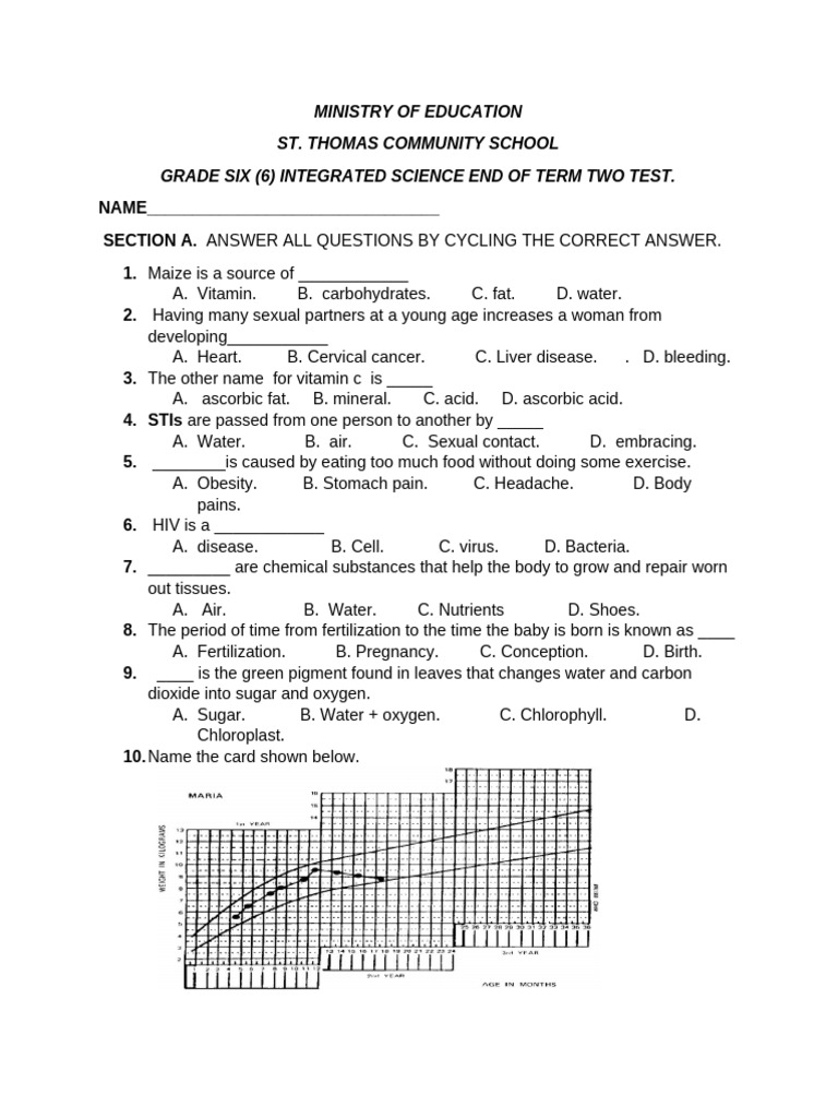 GRADE 6 SCIENCE TEST T2-2024 | PDF | Vitamin | Hiv/Aids