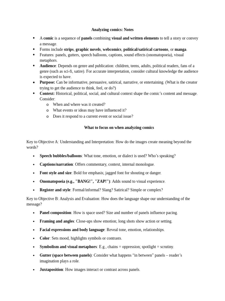 Analyzing Comics in Ib A LANGUAGE (English Language and Literature ...