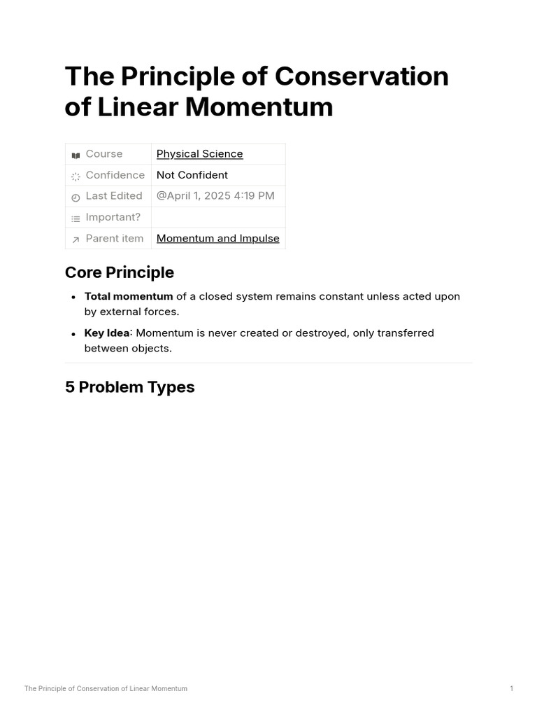 The Principle of Conservation of Linear Momentum | PDF
