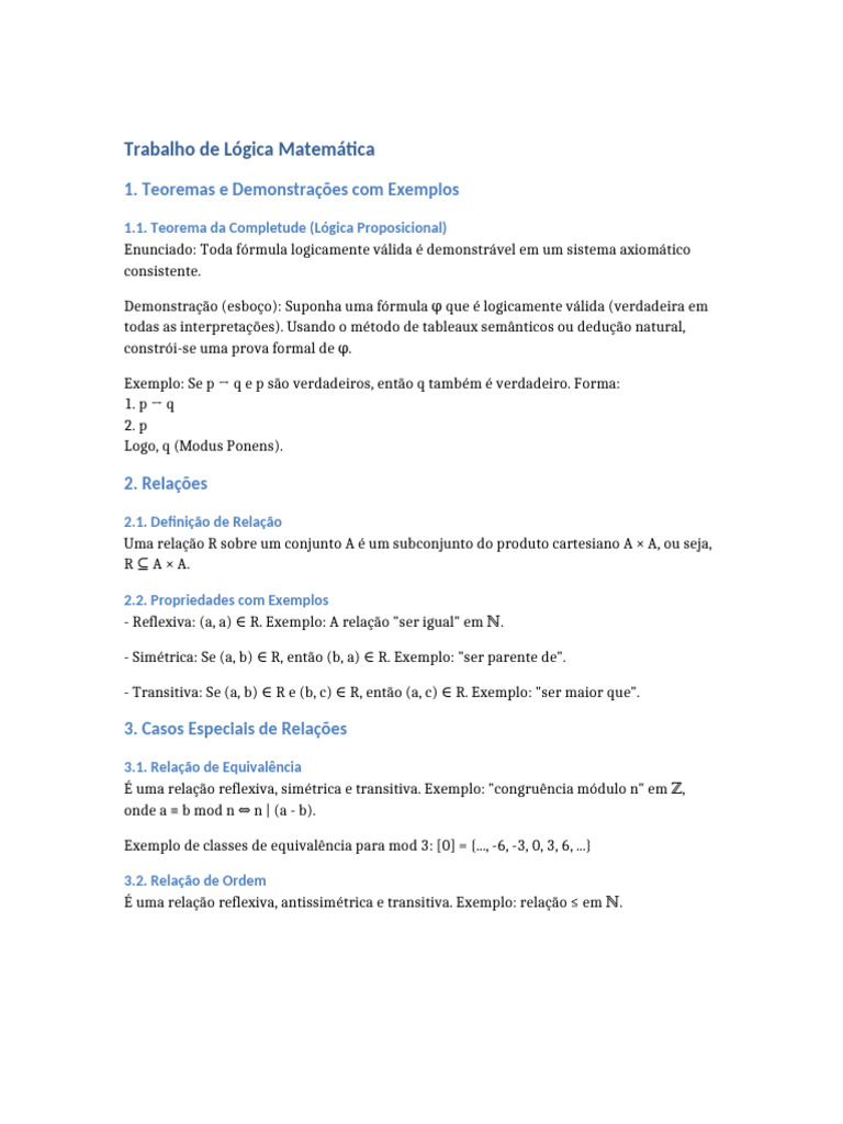 Trabalho Logica Matematica | PDF | Matemática | Lógica matemática